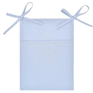 yeeman linen baby bedside hanging storage bag,hanging storage pocket organizer for baby cribs and toys,one pocket(light blue)