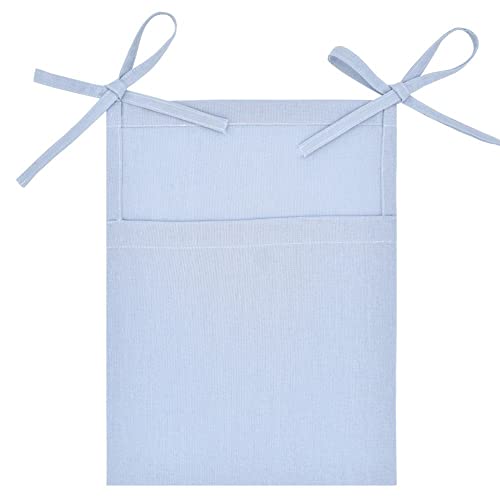 YeeMan Linen Baby Bedside Hanging Storage Bag,Hanging Storage Pocket Organizer for Baby Cribs and Toys,One Pocket(Light Blue)