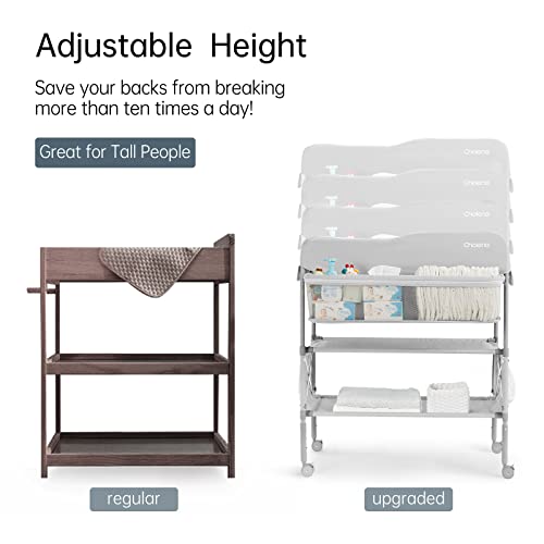 Baby Changing Table Portable Adjustable Changing Station for Tall, Foldable Diaper Changing Tables, Easy Clean Changing Table Topper, Large Storage Cholena Changing Station for Nursery, Cationic Grey