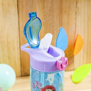 Zak Designs Kids Durable Plastic Spout Cover and Built-in Carrying Loop, Leak-Proof Water Design for Travel, (16oz, 2pc Set), Disney Princess