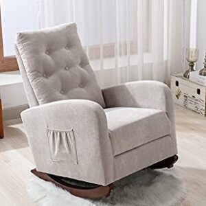 HomVent Rocking Chair Nursery, Indoor Lounge Chair, Comfortable Accent Chair, Nursery Glider Recliner,Modern Rocker Glider Chair with High Back Cushion, Pocketfor for Baby Kids Living Room (Tan)