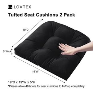 LOVTEX Indoor/Outdoor Tufted Seat Cushions for Patio Furniture Set of 2 Waterproof, 19x19 Black Outdoor Chair Cushions - Overstuffed Patio Furniture Cushions for Wicker Chair with Round Corner