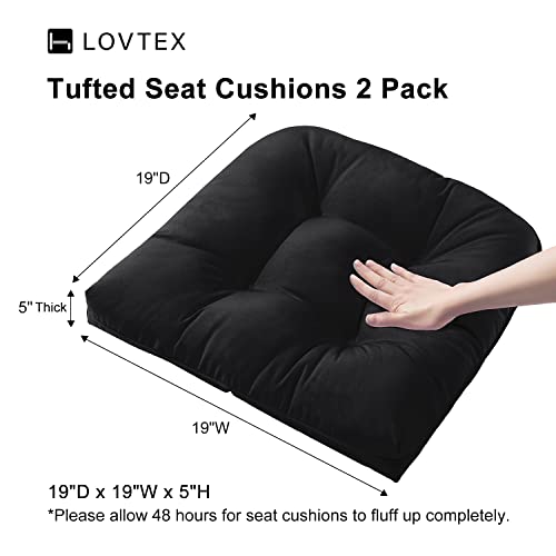 LOVTEX Indoor/Outdoor Tufted Seat Cushions for Patio Furniture Set of 2 Waterproof, 19x19 Black Outdoor Chair Cushions - Overstuffed Patio Furniture Cushions for Wicker Chair with Round Corner