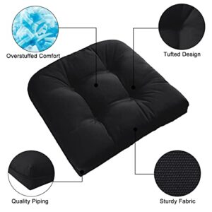 LOVTEX Indoor/Outdoor Tufted Seat Cushions for Patio Furniture Set of 2 Waterproof, 19x19 Black Outdoor Chair Cushions - Overstuffed Patio Furniture Cushions for Wicker Chair with Round Corner