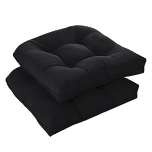 LOVTEX Indoor/Outdoor Tufted Seat Cushions for Patio Furniture Set of 2 Waterproof, 19x19 Black Outdoor Chair Cushions - Overstuffed Patio Furniture Cushions for Wicker Chair with Round Corner