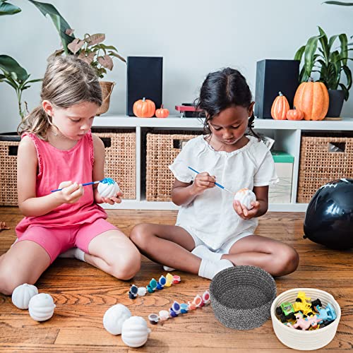 ABenkle Small Woven Basket, Empty Tiny Shallow Storage Basket, Mini Cotton Rope Baskets, Round Decorative Hamper, Montessori Basket Storage Bins for Toys, Spa, Socks, Nursery, Kids Room, White