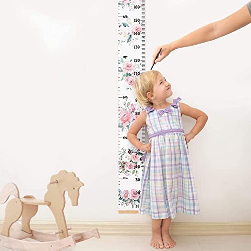 BESSLEE Canvas Kids Growth Chart for Wall, Floral Height Measurement Tracker for Baby Girl, Hanging Ruler with Removable Hook, Nursery Room Playroom Toddler Bedroom Decor, 79”x7.9” Pink