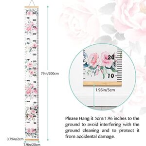 BESSLEE Canvas Kids Growth Chart for Wall, Floral Height Measurement Tracker for Baby Girl, Hanging Ruler with Removable Hook, Nursery Room Playroom Toddler Bedroom Decor, 79”x7.9” Pink