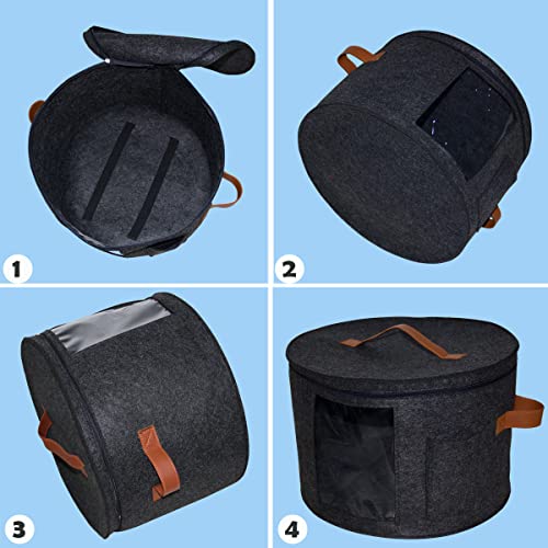 Hat Storage Box for Women and Men, 17"D Large Hat Box with Dustproof Lid & Clear Window, Felt Round Foldable Hat Box Travel Case Portable Hat Organizer Container, Stuffed Animal Toy Storage -Dark Grey