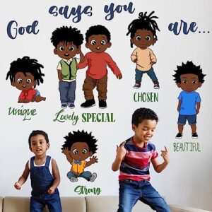 yovkky black boys god says you are inspirational wall decals stickers, religious african american positive nursery decor, home baby kids room decorations motivational afro bedroom playroom art gift