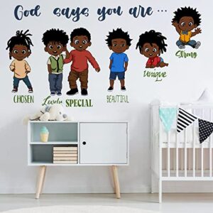 Yovkky Black Boys God Says You are Inspirational Wall Decals Stickers, Religious African American Positive Nursery Decor, Home Baby Kids Room Decorations Motivational Afro Bedroom Playroom Art Gift