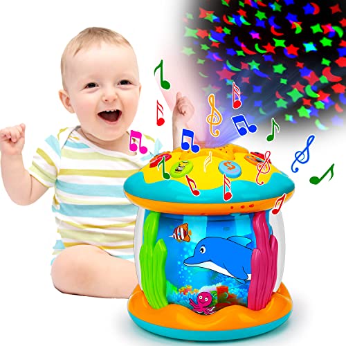 Baby Toys 6 to 12 Months 4 in 1 Musical Projector Rotating Tummy Time Learning Light Up Infant Baby Toys 0-3 3-6 9 12-18 Month Babies Toddlers 1 2 3 Year Old Boy Girl Kid Easter Gifts for Baby