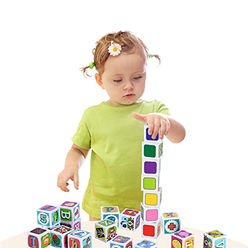 ABC Building Blocks for Toddlers 1-3,28pcs Plastic Baby Alphabet Letters Number Stacking Blocks, Preschool Learning Educational Montessori Sensory Toys Gifts for Kids Girls Boys