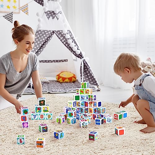 ABC Building Blocks for Toddlers 1-3,28pcs Plastic Baby Alphabet Letters Number Stacking Blocks, Preschool Learning Educational Montessori Sensory Toys Gifts for Kids Girls Boys