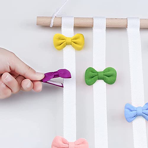 Danightime 48.5" X 16.5" Bow Holder for Baby w/7 Cotton Ribbons, 6 Metal Hooks , 1 Seamless Hook & 1 Wooden Wall Hook, Hair Bow Organizer for Girls, White