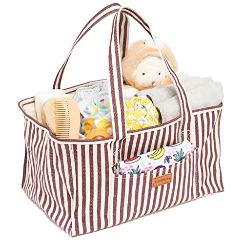 Simple Being Baby Diaper Caddy, Large Organizer Canvas Tote Bag for Boys and Girls, Newborn Caddie Car Travel (Red)