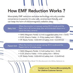 Moonybaby EMF Reduction Baby Monitor with 3 Remote Pan and Tilt Cameras for 3 Rooms, QuadView 60, No WiFi, 5" 720p HD Quad View Screen, 20 Days Stand-by Battery Life, Room Temperature Display