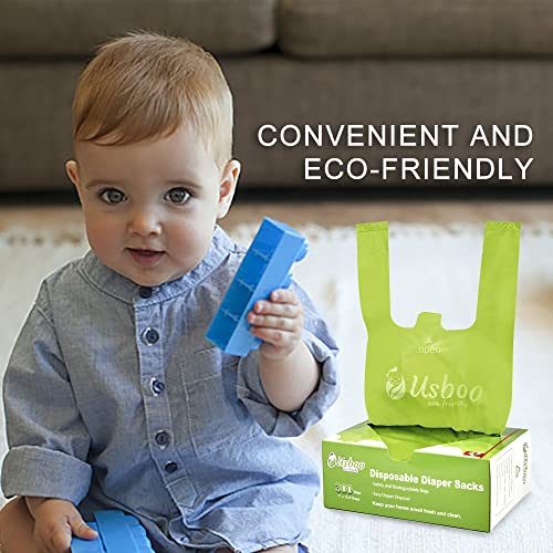 Baby Disposable Diaper Bags,300 Count Oxo-Biodegradable Diaper Sacks,Easy-Tie Handles,Diaper Disposal or Pet Waste Bags, Unscented