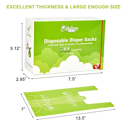 Baby Disposable Diaper Bags,300 Count Oxo-Biodegradable Diaper Sacks,Easy-Tie Handles,Diaper Disposal or Pet Waste Bags, Unscented