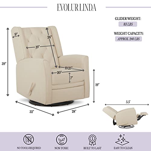 Evolur Linda Glider/Swivel Reclining Easy Assembly Chair, Shell