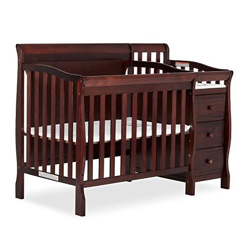 Dream On Me Jayden 4-in-1 Full Panel Mini Convertible Crib and Changer in Espresso, Non-Toxic Finish, Made of Solid Pinewood, 3-Position Mattress Support System, Comes with 1'' Changing Pad