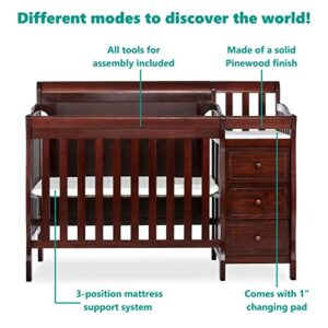 Dream On Me Jayden 4-in-1 Full Panel Mini Convertible Crib and Changer in Espresso, Non-Toxic Finish, Made of Solid Pinewood, 3-Position Mattress Support System, Comes with 1'' Changing Pad