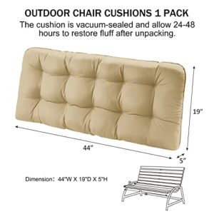 downluxe Outdoor Chair Cushions, Waterproof Tufted Overstuffed U-Shaped Memory Foam Bench Cushion for Swing Loveseat Patio Funiture, 44" x 19" x 5", Khaki, 1 Pack