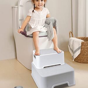 Two Step Stool for Kids, Double up Toddler Step Stool for Potty Training, Anti-Slip Sturdy Child Step Stool for Toilet, Bathroom, Sink, Kitchen, Grey