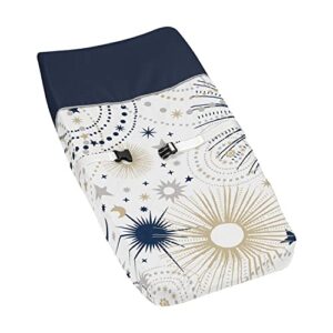 sweet jojo designs star and moon boy or girl baby nursery changing pad cover - navy blue, gold, and grey celestial sky stars gender neutral unisex