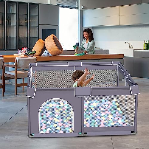 Baby Playpen for Toddler 50”x50” - Kids Playyard Activity Center - Sturdy, Easy to Assemble, Big Enough Area to Move Around - Babies Fences with Gate - Infant Play Yard Pen with Anti-Slip Base