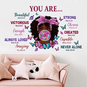 mfault black girl magic you are beautiful inspirational wall decals stickers, religious quote lollipop butterfly nursery decoration african american bedroom art, positive afro kid teen room home decor