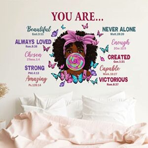 Mfault Black Girl Magic You are Beautiful Inspirational Wall Decals Stickers, Religious Quote Lollipop Butterfly Nursery Decoration African American Bedroom Art, Positive Afro Kid Teen Room Home Decor