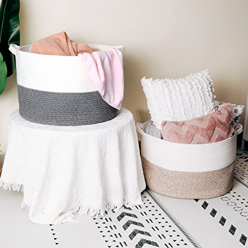 Annecy XXLarge Cotton Rope Basket (Set of 2), Woven Baby Laundry Basket with Handle for Toy, Towels, Pillows, Decorative Basket for Blankets