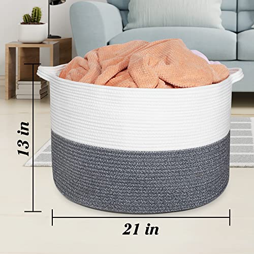 Annecy XXLarge Cotton Rope Basket (Set of 2), Woven Baby Laundry Basket with Handle for Toy, Towels, Pillows, Decorative Basket for Blankets