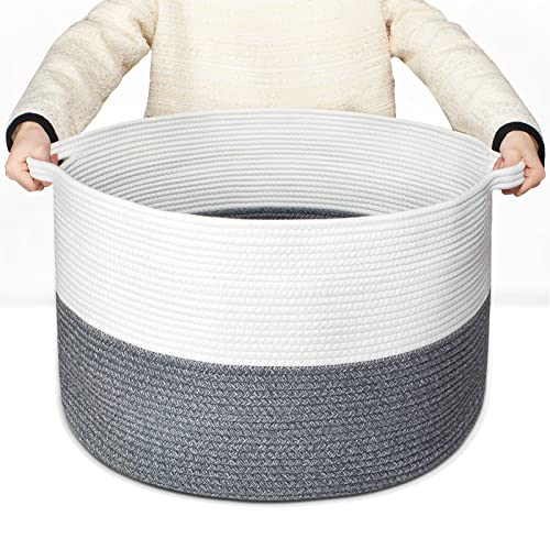 Annecy XXLarge Cotton Rope Basket (Set of 2), Woven Baby Laundry Basket with Handle for Toy, Towels, Pillows, Decorative Basket for Blankets