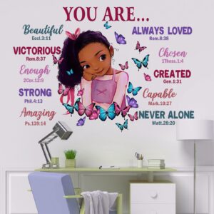 Yovkky Black Girl Religious Butterfly Wall Decal Sticker, Positive Saying African American You are Beautiful Nursery Decor, Inspirational Home Afro Kid Room Decoration Bedroom Playroom Art Gift