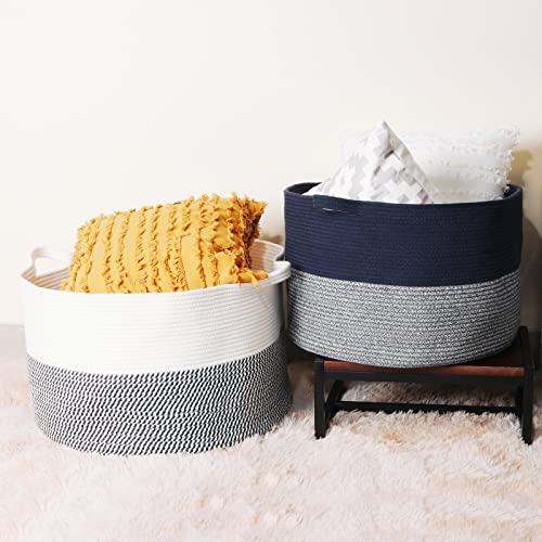 Annecy XXLarge Cotton Rope Basket (Set of 2), Woven Baby Laundry Basket with Handle for Toy, Towels, Pillows, Decorative Basket for Blankets