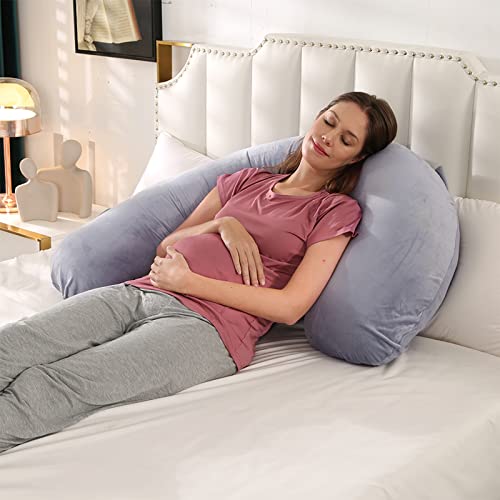 BATTOP Pregnancy Pillows for Sleeping,Pregnancy Must Haves Maternity Body Pillow with Cooling Washable Cover,New Mom Gifts for Women,Support for Back,Hips,Legs,Belly for Pregnant Women(Dark Grey)