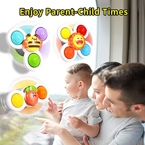 3PCS Suction Cup Pop up Fidget Spinner Toys for 1 2 Year Old Boys and Girls Baby 12-18 Months|1st Birthday Gifts Sensory Bath Toys for Toddler 1-3