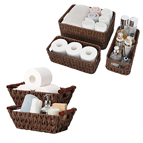 GRANNY SAYS Bundle of 2-Pack Storage Wicker Baskets with Handles & 3-Pack Wicker Storage Baskets for Organizing