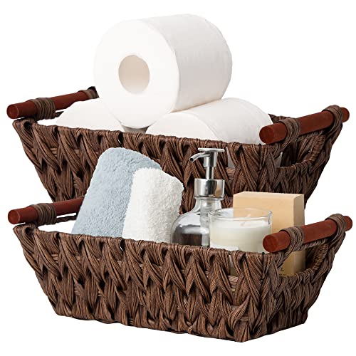 GRANNY SAYS Bundle of 2-Pack Storage Wicker Baskets with Handles & 3-Pack Wicker Storage Baskets for Organizing