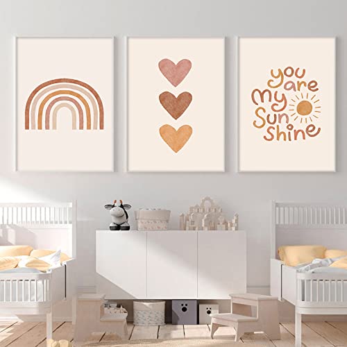 Boho Nursery Wall Art You Are My Sunshine Wall Art Rainbow Canvas Nursery Pictures Decor Nursery Prints Boho Nursery Decor for Girl Boho Nursery Artwork for Baby Kids Room Decor 12x16x3 Inch Unframed