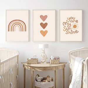 Boho Nursery Wall Art You Are My Sunshine Wall Art Rainbow Canvas Nursery Pictures Decor Nursery Prints Boho Nursery Decor for Girl Boho Nursery Artwork for Baby Kids Room Decor 12x16x3 Inch Unframed