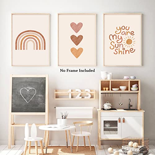 Boho Nursery Wall Art You Are My Sunshine Wall Art Rainbow Canvas Nursery Pictures Decor Nursery Prints Boho Nursery Decor for Girl Boho Nursery Artwork for Baby Kids Room Decor 12x16x3 Inch Unframed