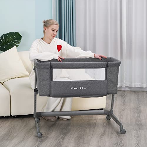 Pamo Babe Bedside Bassinet for Baby, Portable Bassinet with Wheels Baby Bedside Sleeper, 6 Height Adjustable Baby Bassinet, Easy to Assemble Bassinet for Infant(Grey)