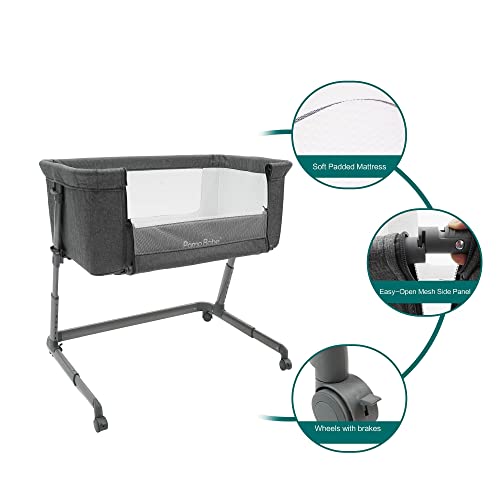 Pamo Babe Bedside Bassinet for Baby, Portable Bassinet with Wheels Baby Bedside Sleeper, 6 Height Adjustable Baby Bassinet, Easy to Assemble Bassinet for Infant(Grey)