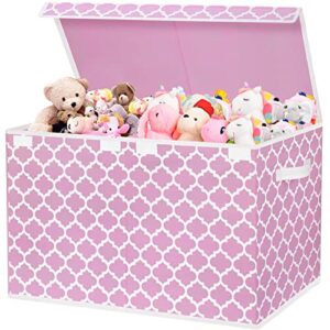 homyfort toy box for girls, kids - large toy chest organizers and storage boxes with flip-top lid & divider, collapsible container bins for playroom, nursery, closet, living room, 24.5"x13"x16", pink