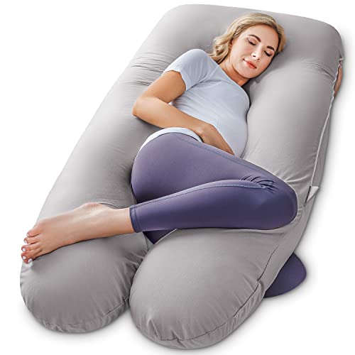 Meiz Cooling Pregnancy Pillow Cover, Maternity Pillow Cover, U Shaped Pregnancy Pillow Cooling Jersey Cover, Grey