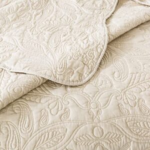 HoneiLife Oversized Bedspread Quilt Sets - 3 Piece California King Quilt Microfiber Bedspreads Reversible Coverlets Lightweight Bed Cover Paisley Bedding Sets All Season Quilts-111 x106,Beige