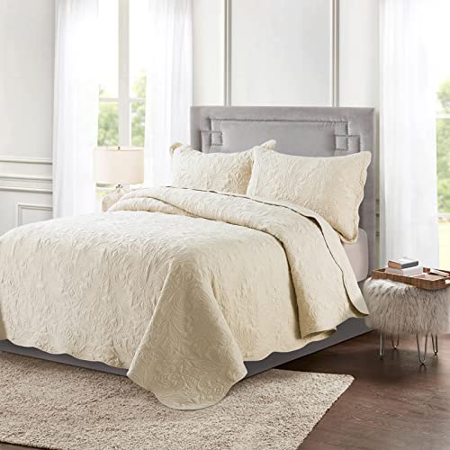 HoneiLife Oversized Bedspread Quilt Sets - 3 Piece California King Quilt Microfiber Bedspreads Reversible Coverlets Lightweight Bed Cover Paisley Bedding Sets All Season Quilts-111 x106,Beige